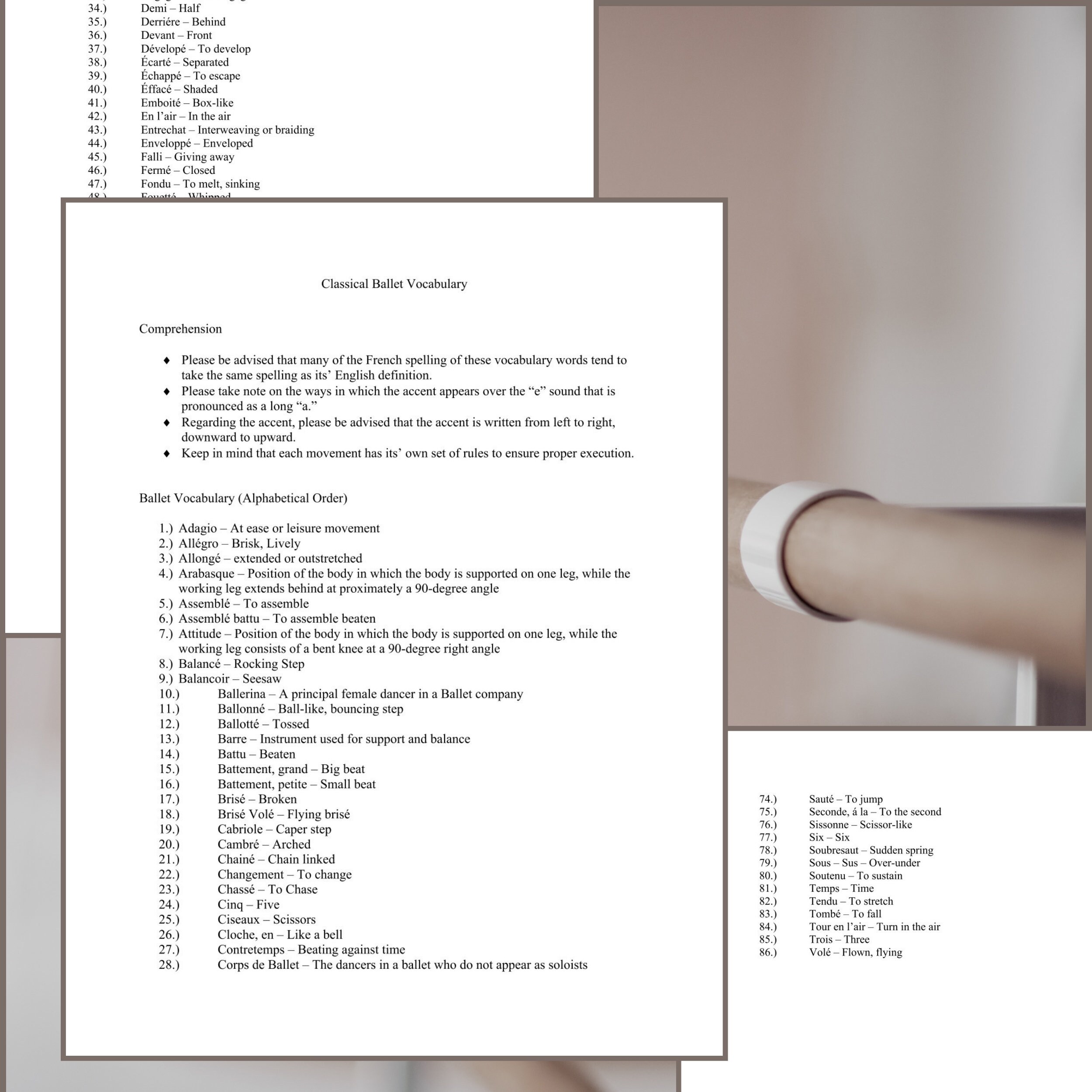 Ballet Terminology: 86 French Vocabulary Words & Definitions (PDF) - Etsy