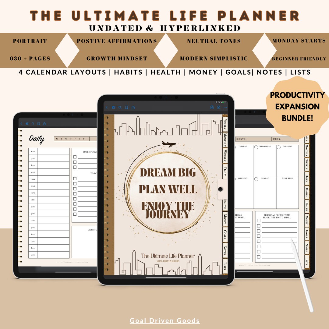 Undated Digital Planner, Hyperlinked Planner, Neutral Nude Planner ...