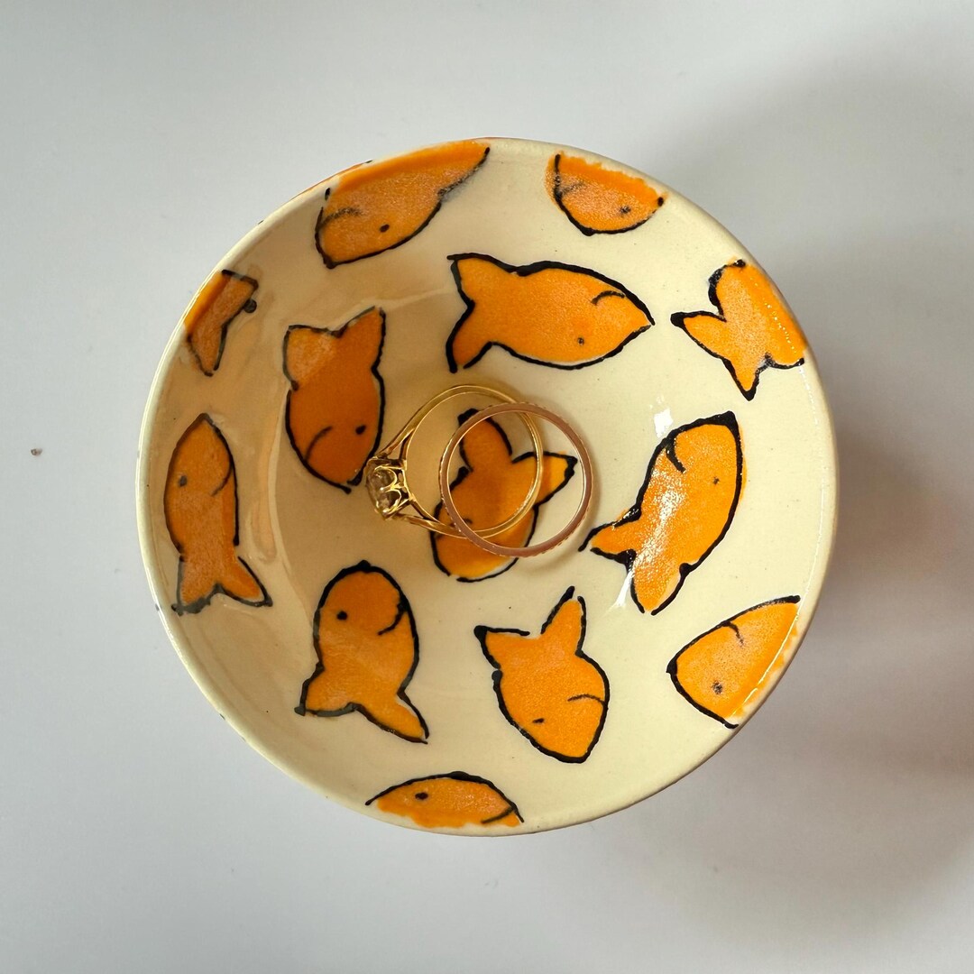 Hand-painted Gold Fish Crackers Ceramic Ring Dish: Tiny Snack Bowl - Etsy
