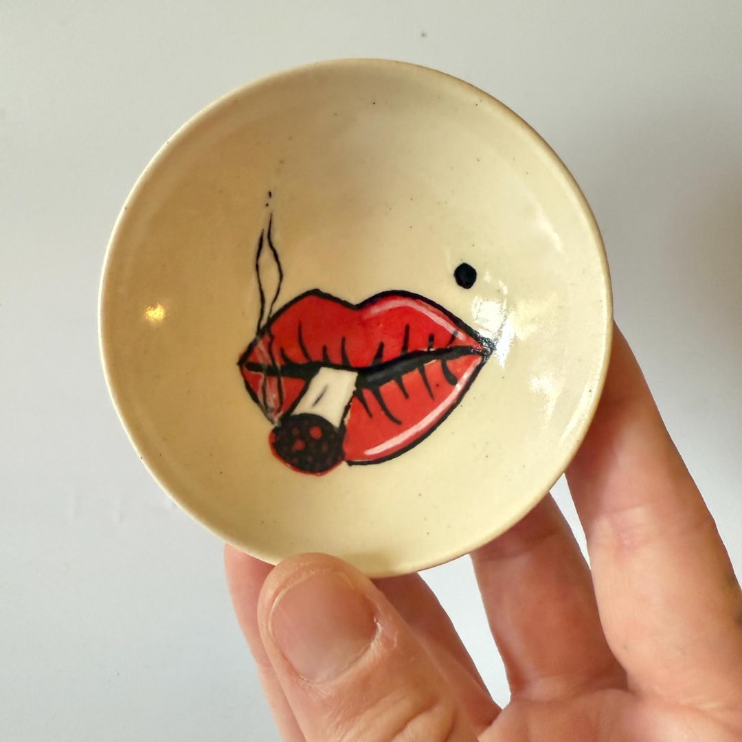 Hand Painted Lips and Cigarette Ceramic Ring Dish. Pill Dish. Hand ...