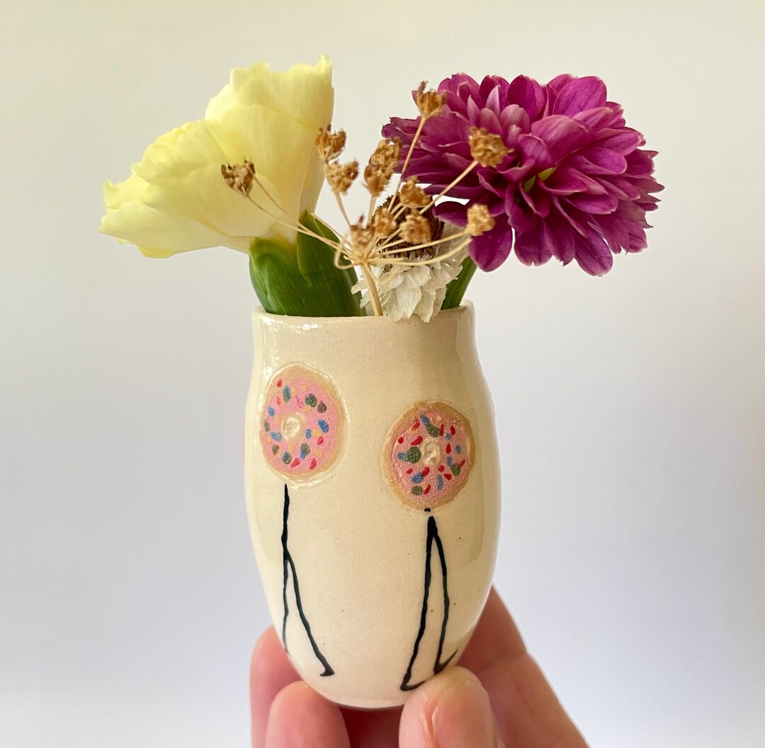 Homer Simpson Ceramic Donut Vase, Pink Glazed Donut Vase, Hand Painted ...