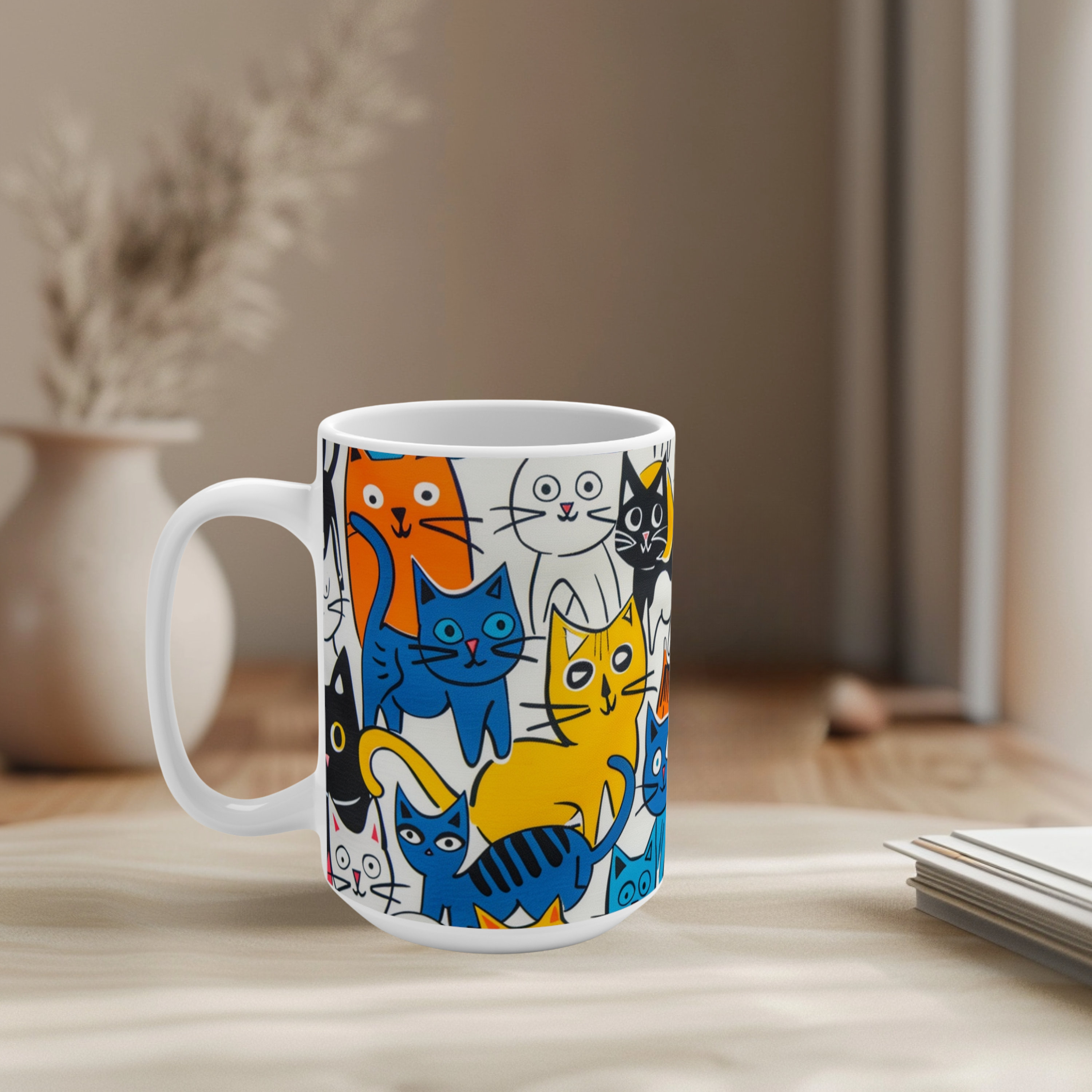 Cat Mom Coffee Mug: Trendy Cat Lover Gift, Kitten Cartoon Illustration ...