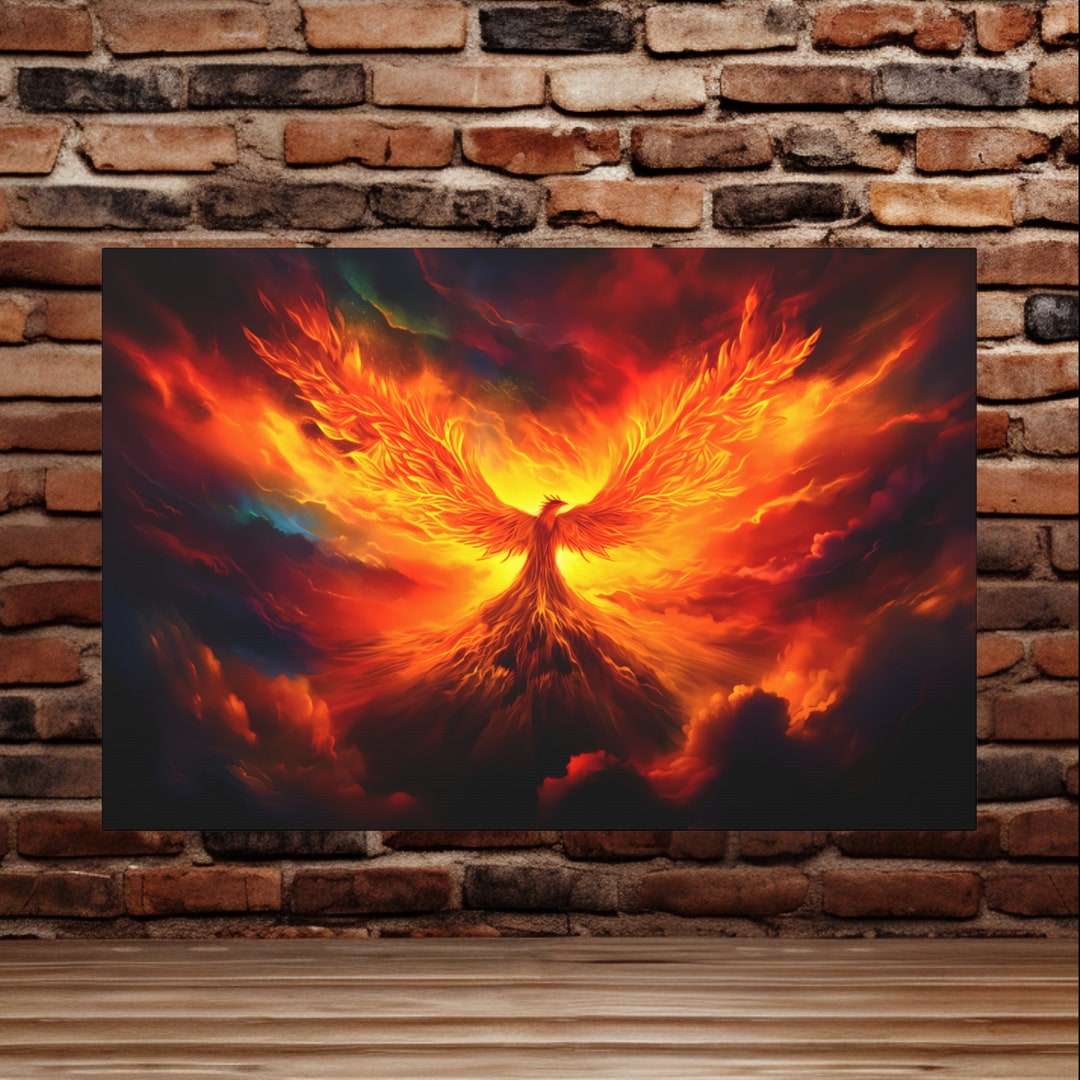 Phoenix Fire Wall Art: Fantasy Bird & Dark Flames Wall Decor, Trendy ...
