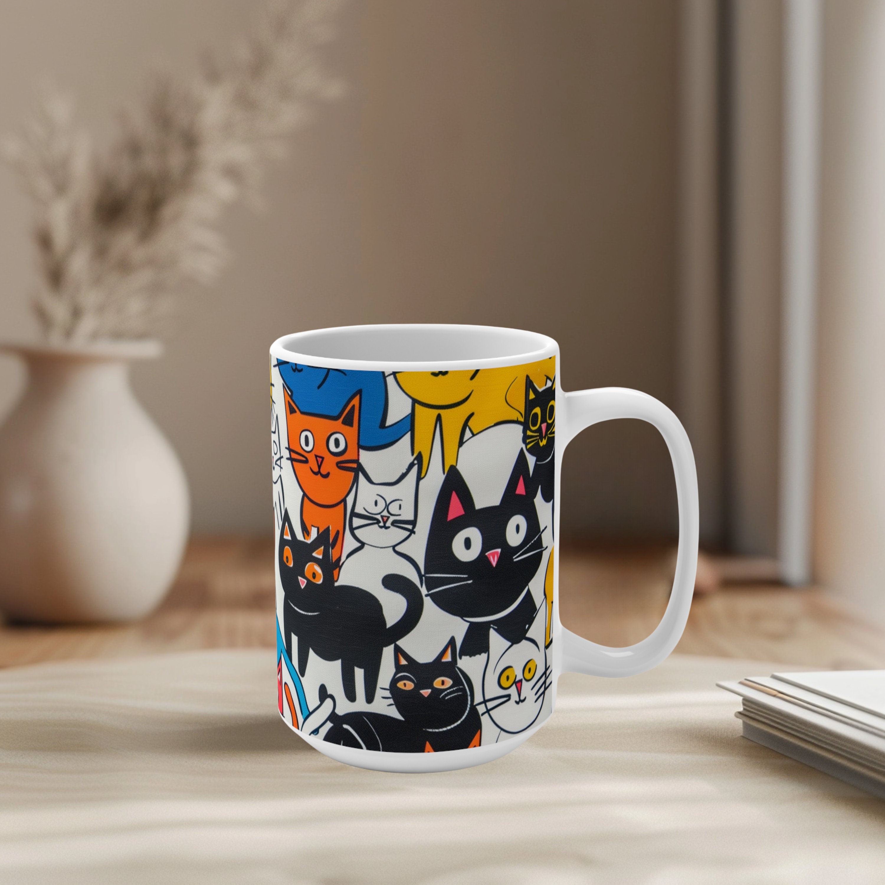 Cat Mom Coffee Mug: Trendy Cat Lover Gift, Kitten Cartoon Illustration ...