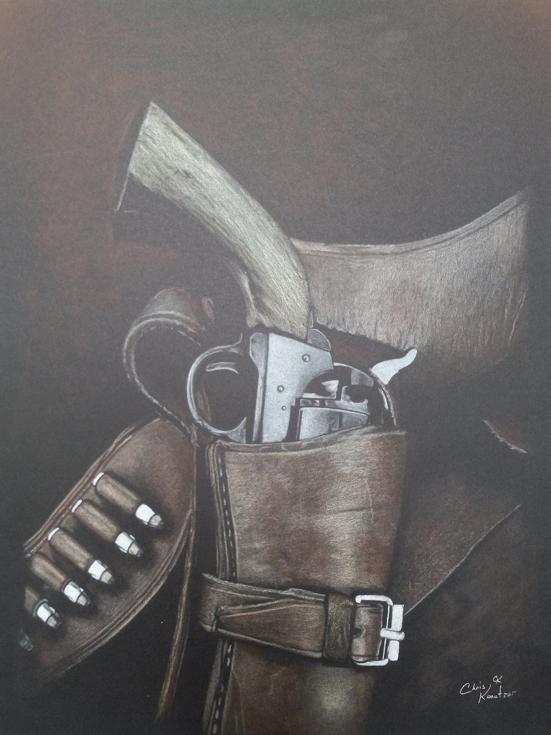 Western Holster and Gun, Fine Art Print, Pastel Drawing, Gun Belt ...
