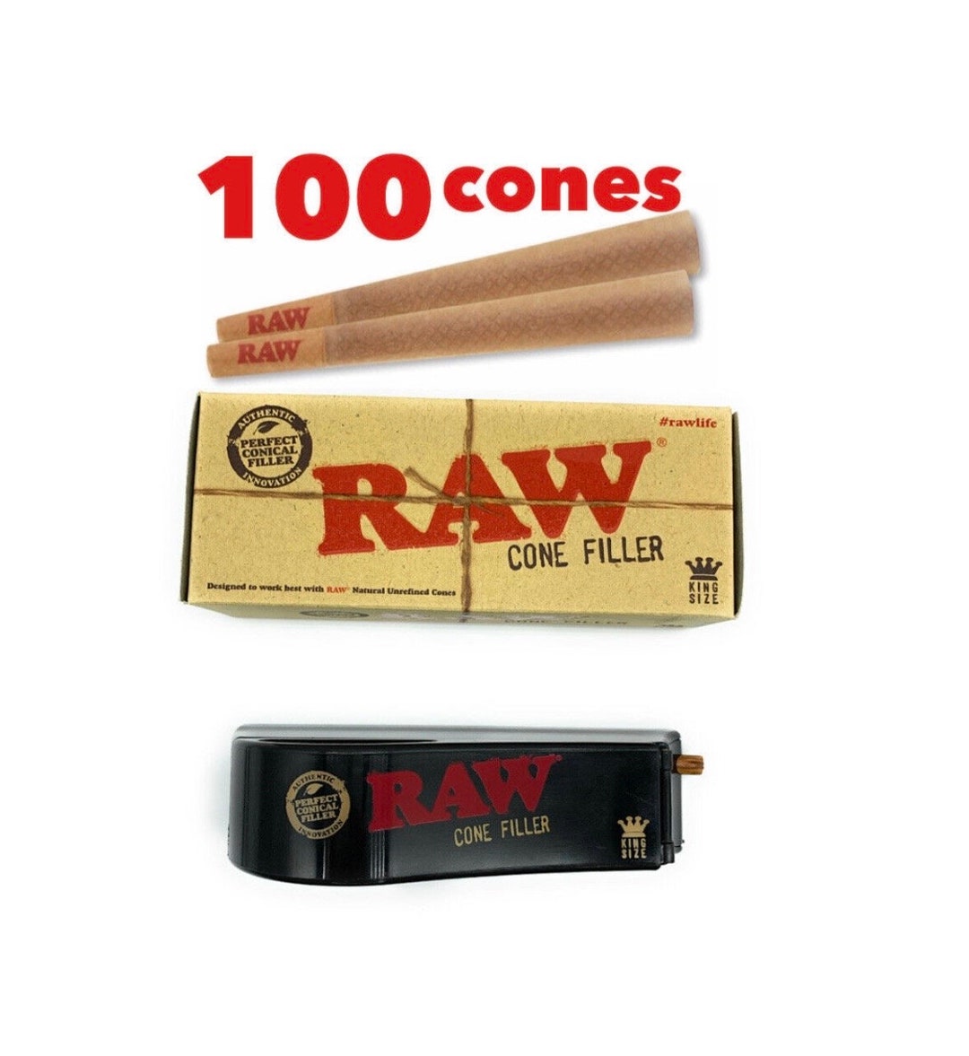 Raw Classic King Size Pre-rolled Cone With Tip 50pk 100pk 200pk Raw ...