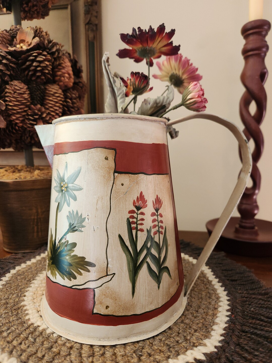 Vintage Tin Wildflower Decorative Pitcher the Gear Collection Plant ...