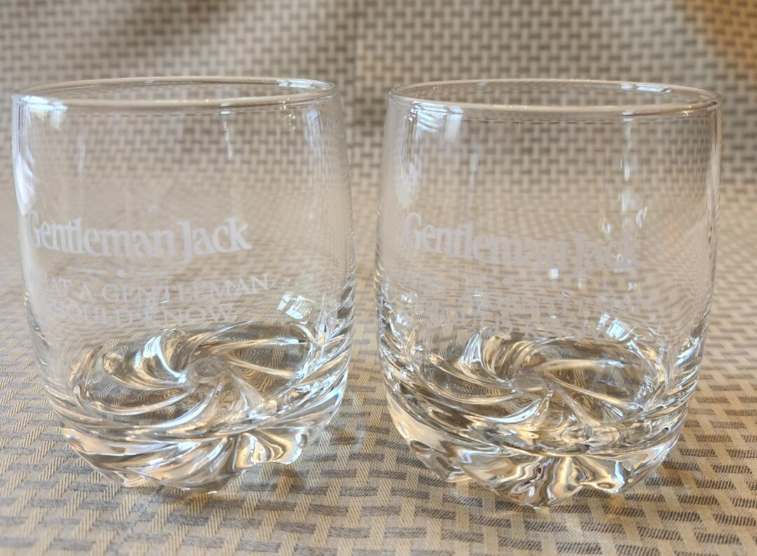 Jack Daniels Rocks Glass Etched Lettering Swirl Bottom Whiskey Glass ...