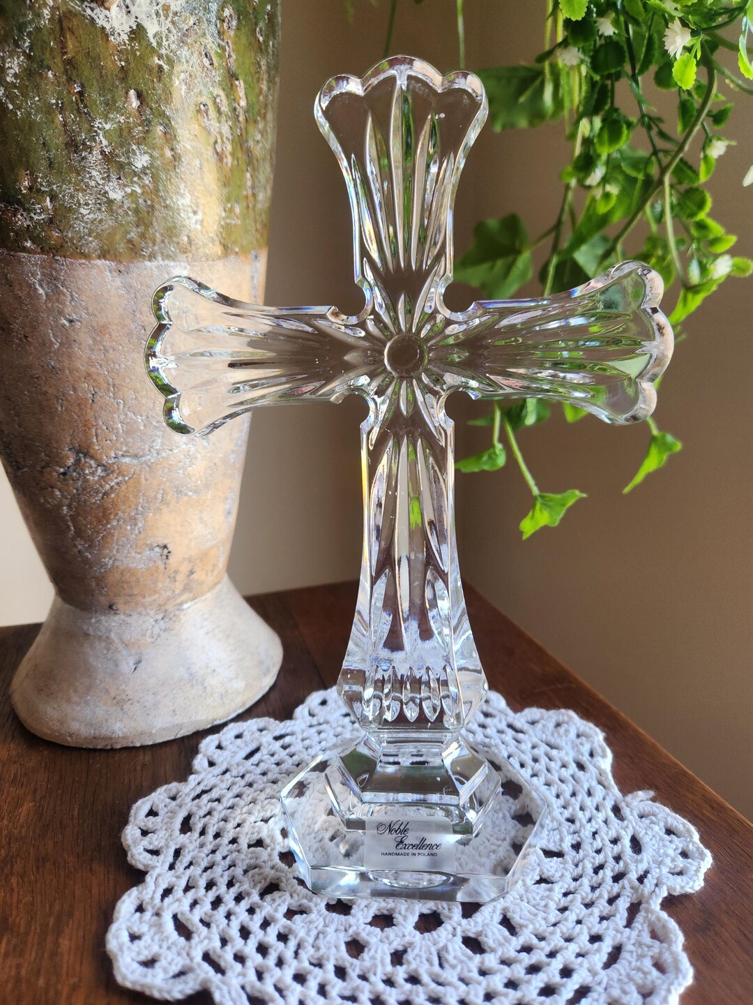 Crystal Cross Figurine by Noble Excellence Poland 8.5 24% Lead Crystal ...