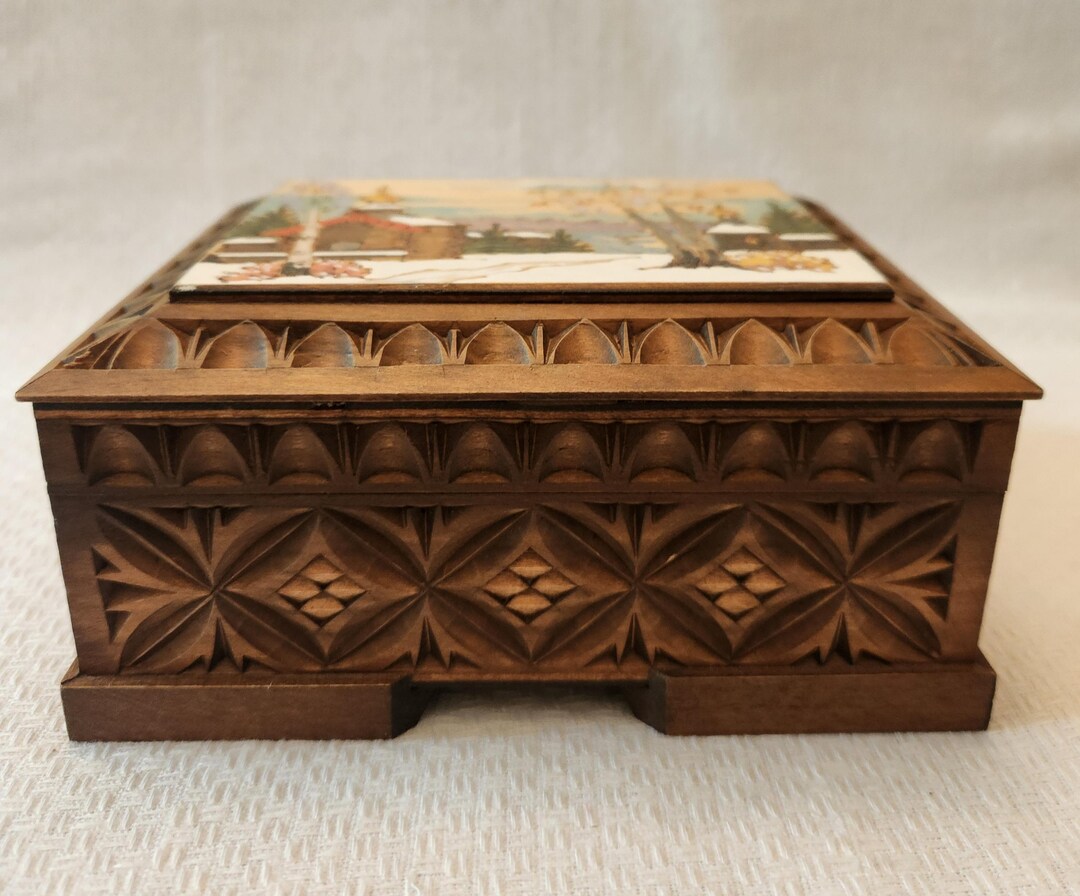 Wooden Russian Box Hand Carved and Painted Vintage Keepsake Box 6.5 ...