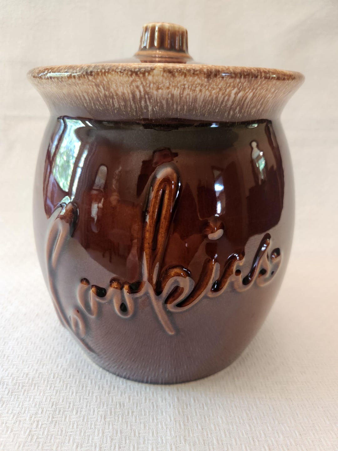 Hull Pottery Cookie Jar Canister Container Brown Drip Glaze 8-1/2 USA ...