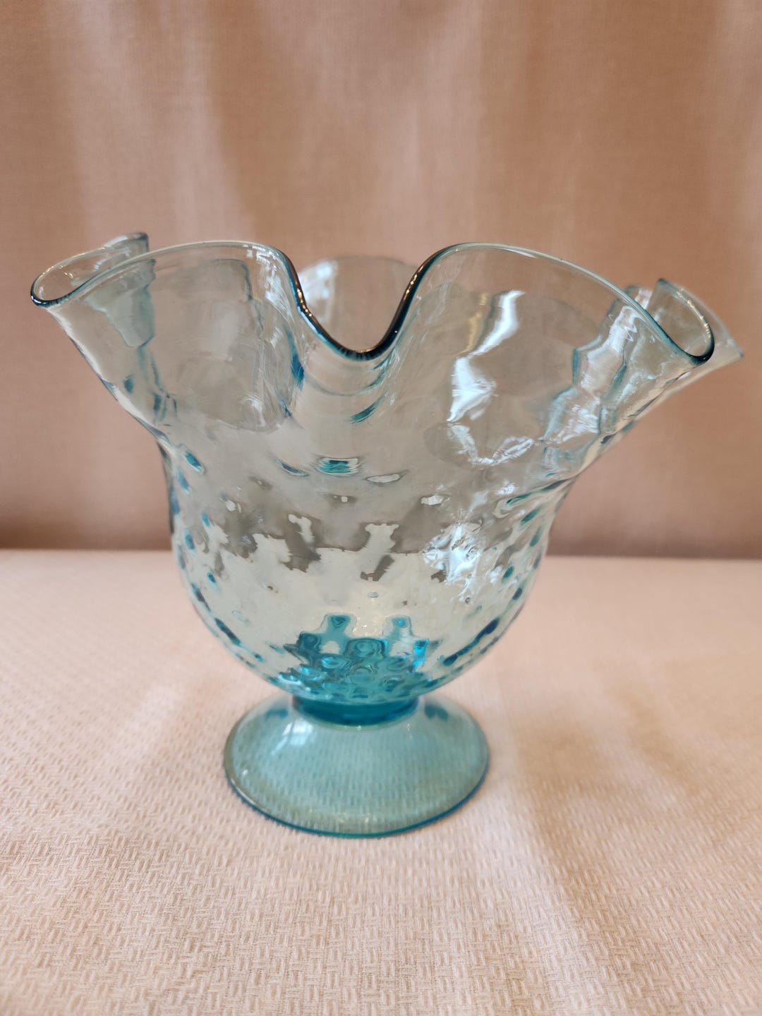 Murano Style Glass Bowl Handkerchief Vase Pedestal Bowl Dimpled Uneven ...