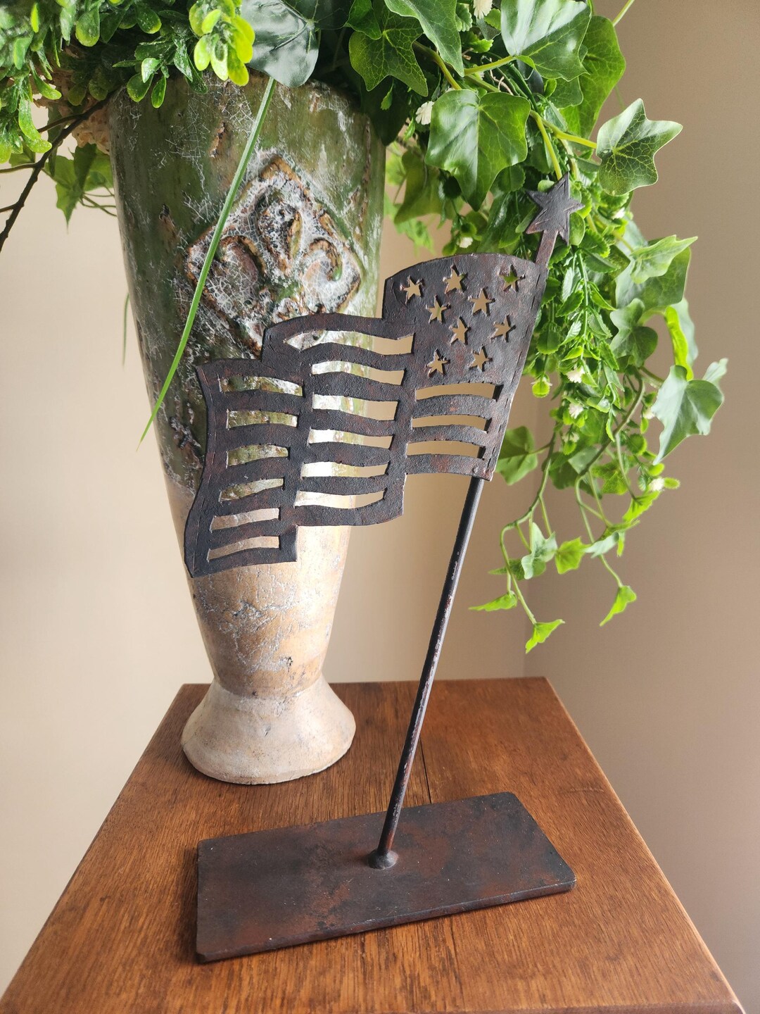 Custom Rustic Metal American Flag Figure Patriotic Statue Rusty Black ...