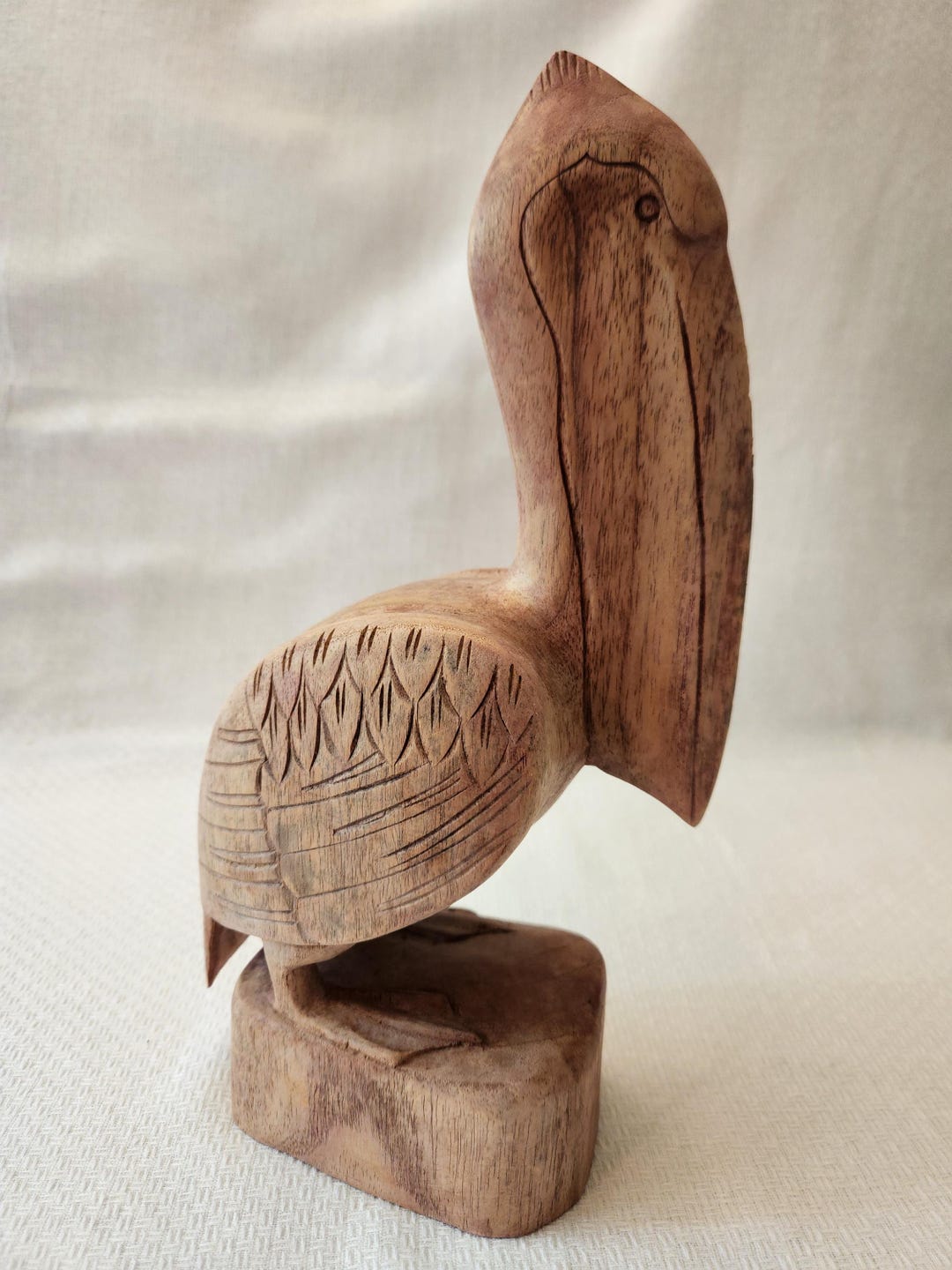 Hand Carved Wood Pelican Sculpture 12" Wooden Pelican Figurine Bird ...