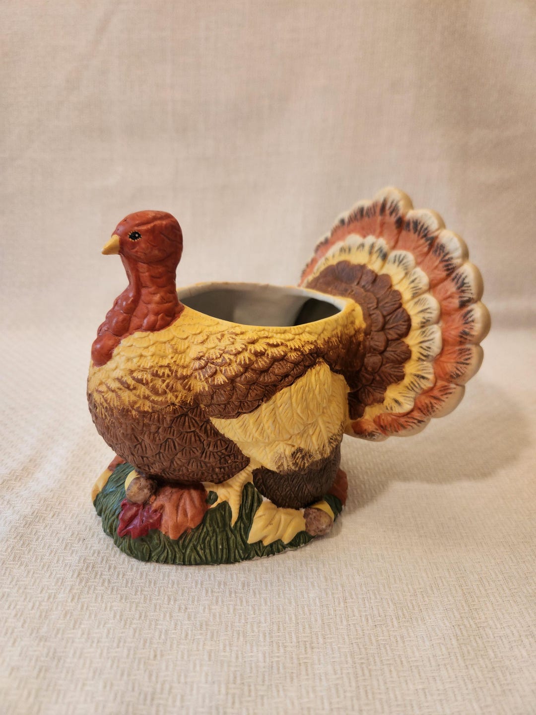 Vintage Ceramic Turkey Planter Thanksgiving Centerpiece Fall Decor New ...