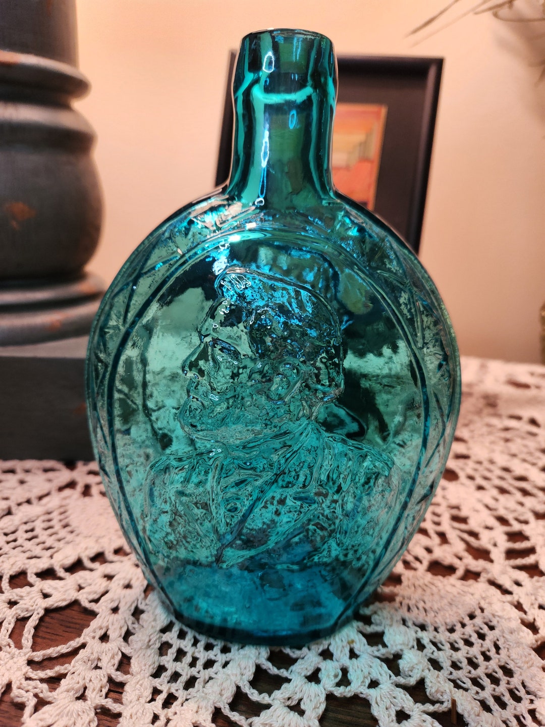 ROBERT E Lee/jefferson Davis Bottle Flask Decanter Turquoise Blue 1961 ...