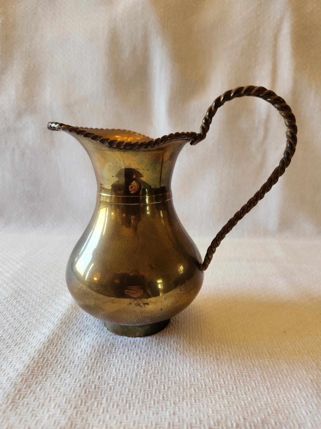 Solid Brass Pitcher With Rope Trim and Handle Heavy Vintage Brass ...