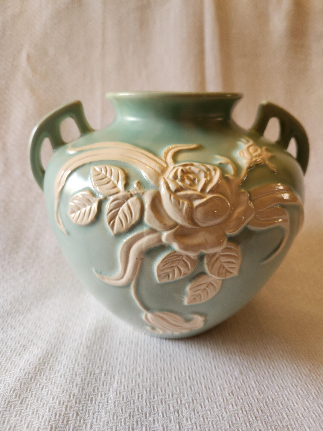 Weller Pottery Double Handled Large Turquoise Cameo Wild Rose Vase Large Urn Art Pottery - Etsy