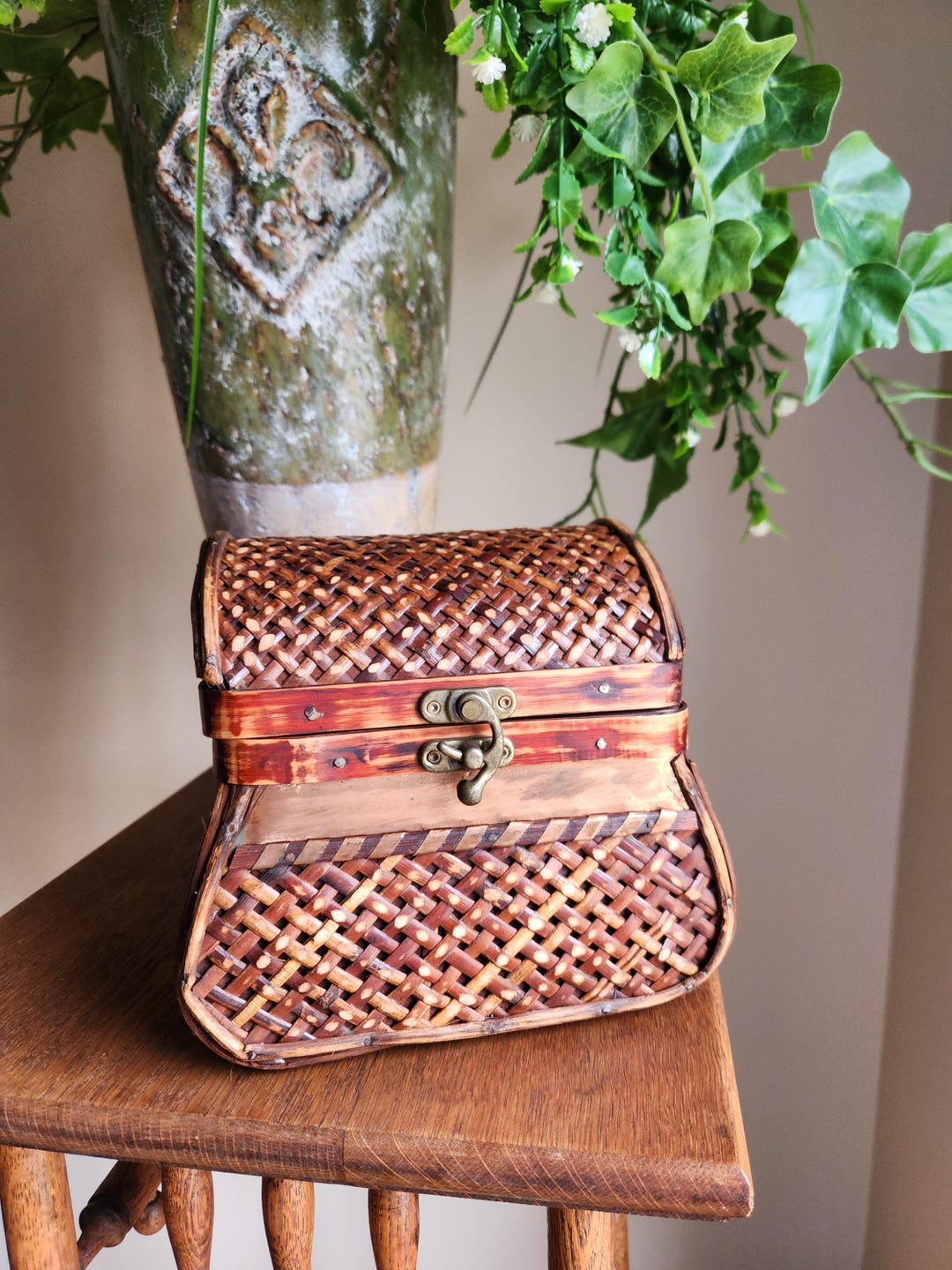 Woven Wicker Rattan Trinket Box Treasure Chest With Brass Latch 6.5" - Etsy