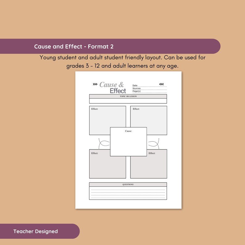 CAUSE & EFFECT ORGANIZER, Student Graphic Organizer, Mind Mapping ...