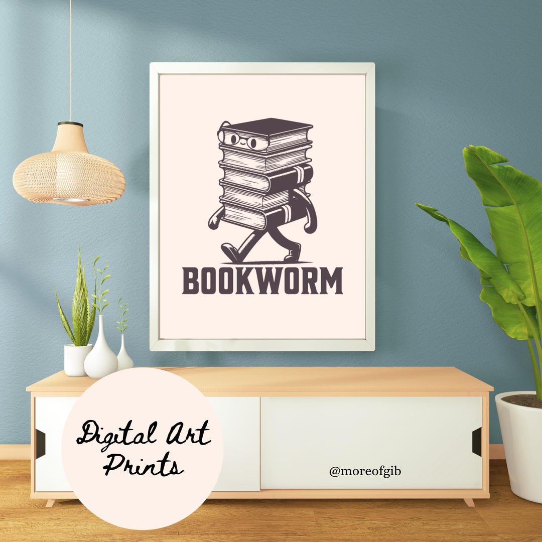 Book Worm Art Print, DIGITAL DOWNLOAD, Wall Print, Bookish Poster, Gift ...