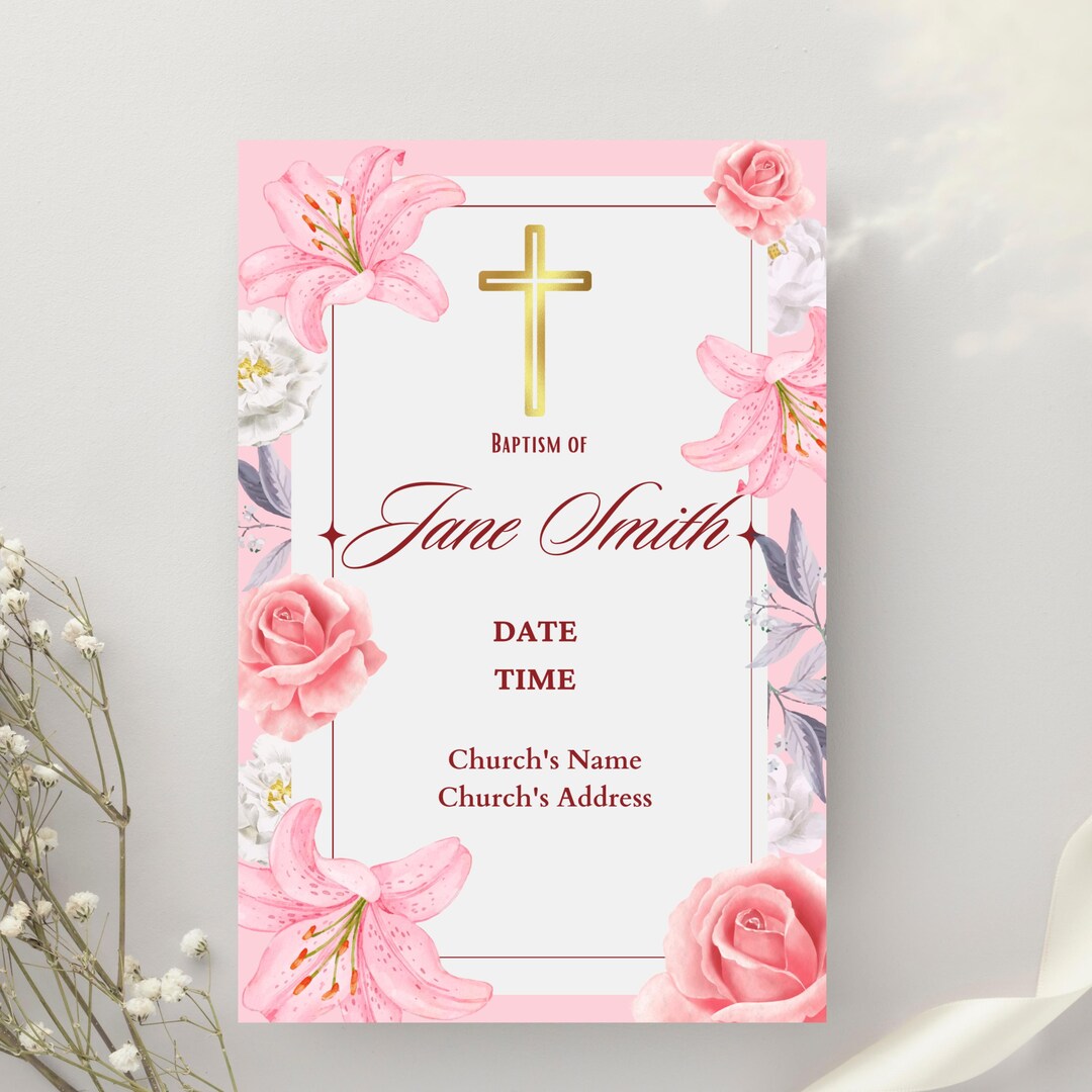 Baptism Invitation Editable Template in Canva | Digital Invitation ...