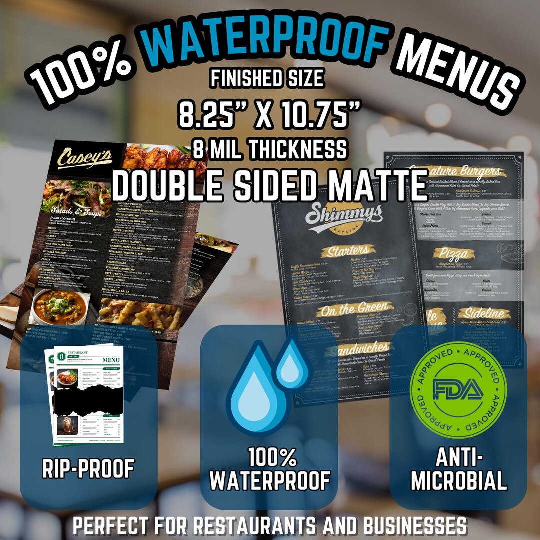 100% Waterproof, Rip-proof, and Anti-microbial Restaurant Menus - Etsy