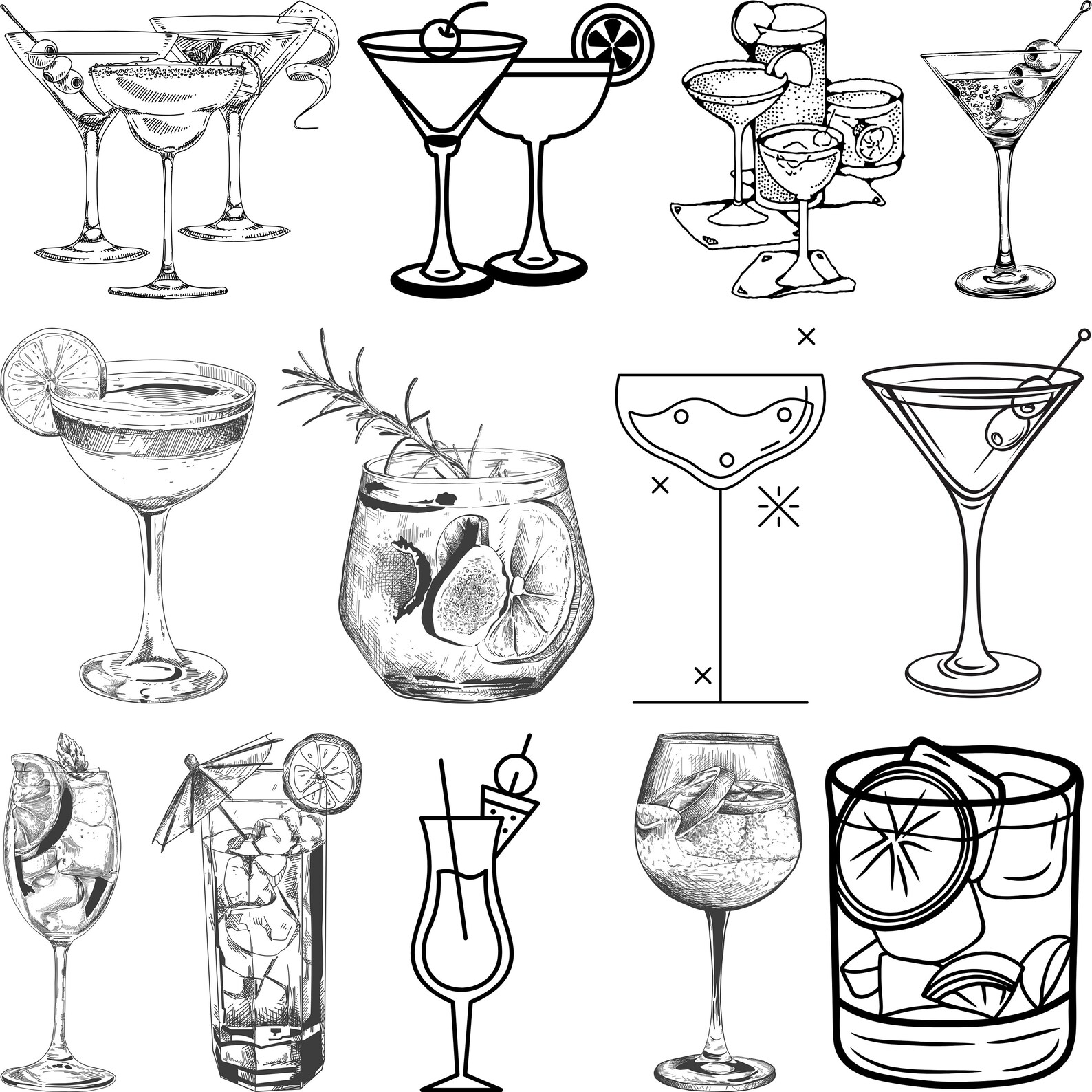 Cocktail Line Drawings SVG, PNG, JPG, Digital Cut File, Cocktail Party ...