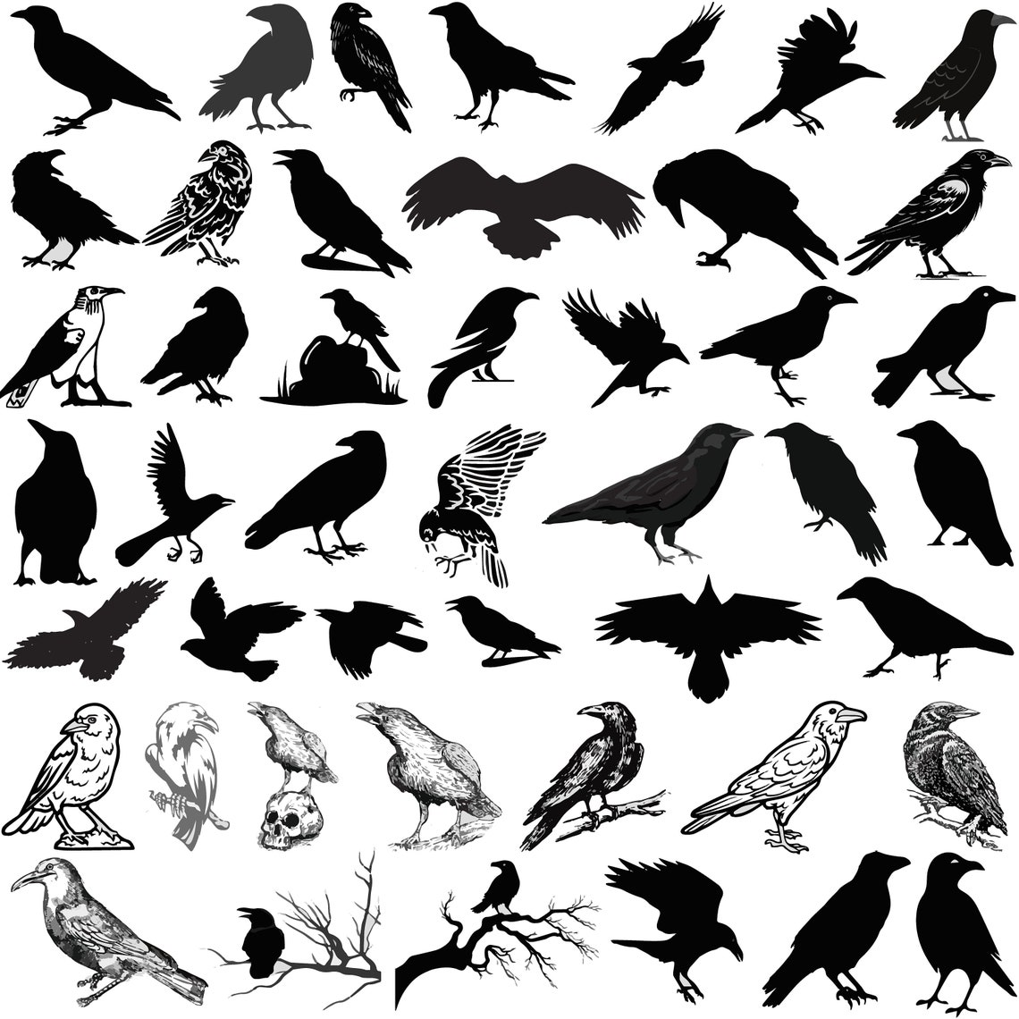 Raven SVG Bundle, Raven Clipart, Raven SVG Cut Files for Cricut, Dark ...