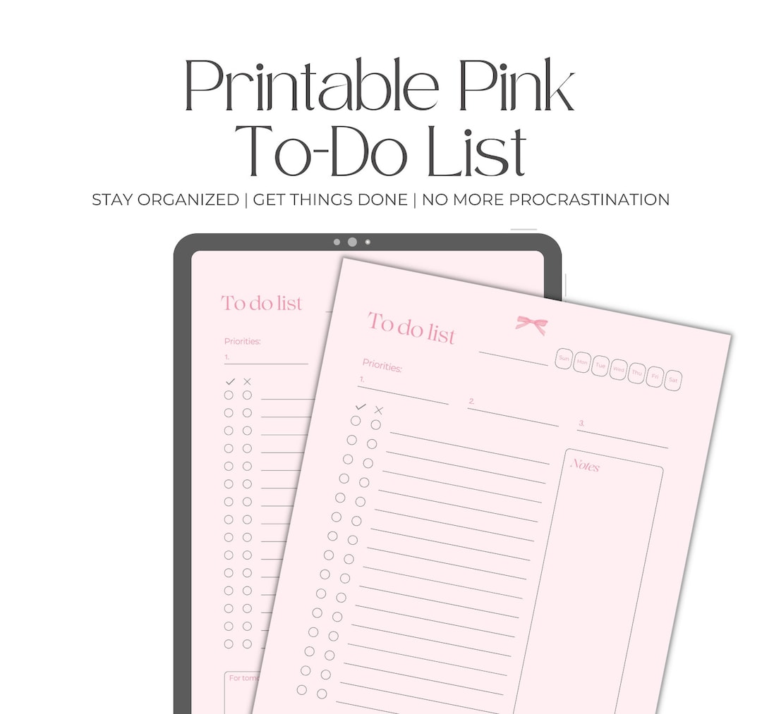 Minimal Pink To-do List Coquette Printable Cute Simple Daily Planner ...