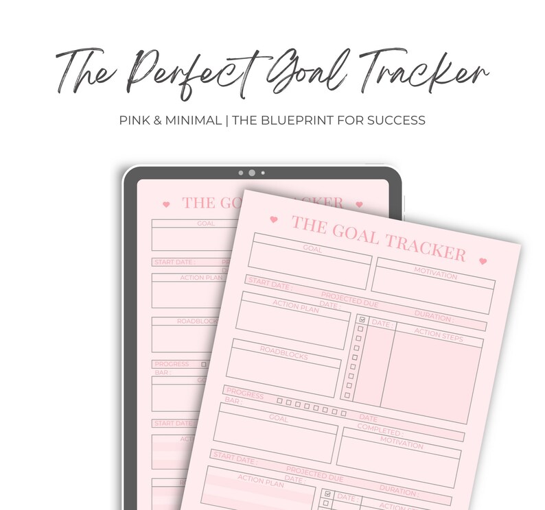 Goal Tracker Printable Worksheet Instant Digital Download Pink Minimal ...