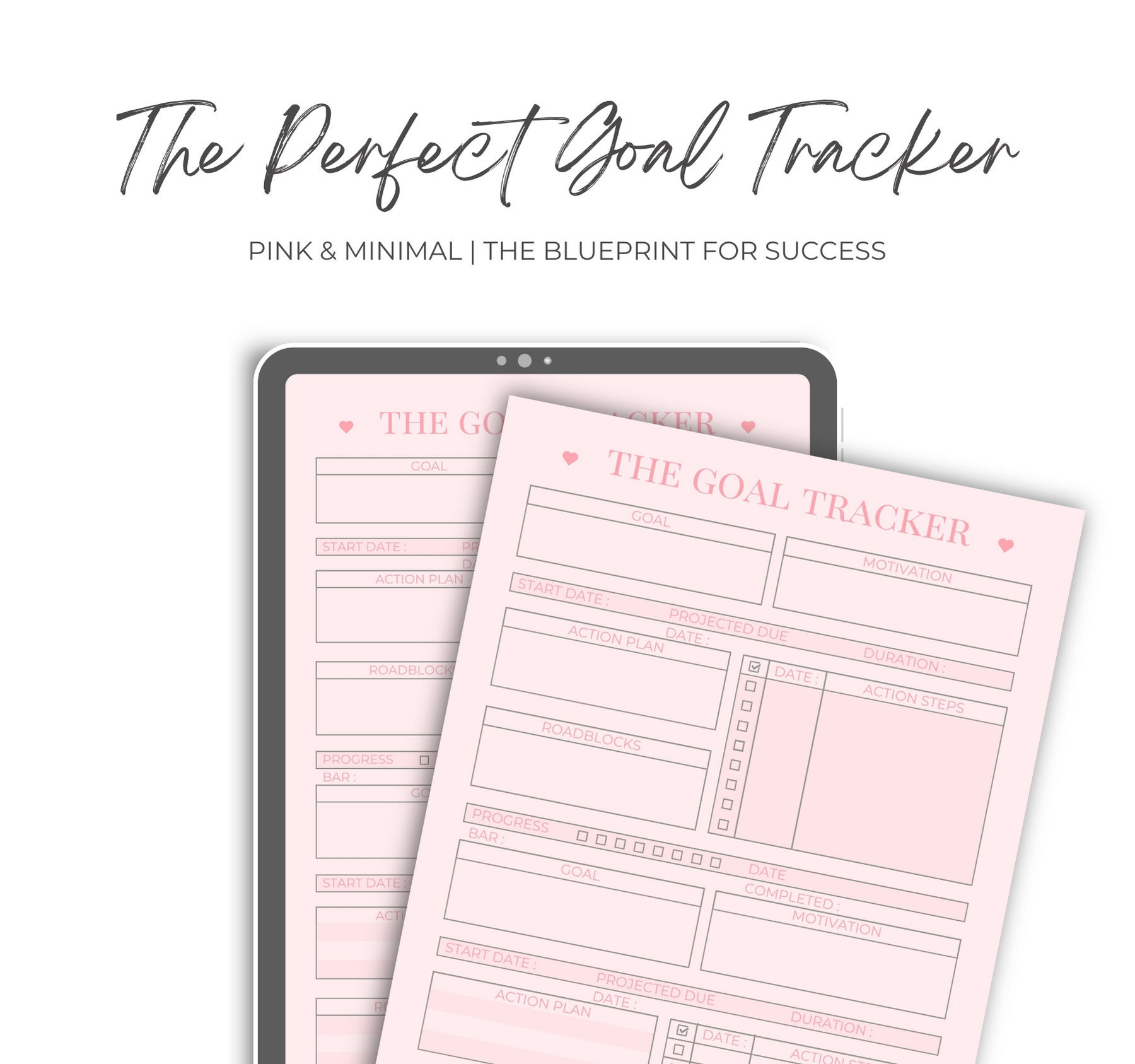 Goal Tracker Printable Worksheet Instant Digital Download Pink Minimal ...