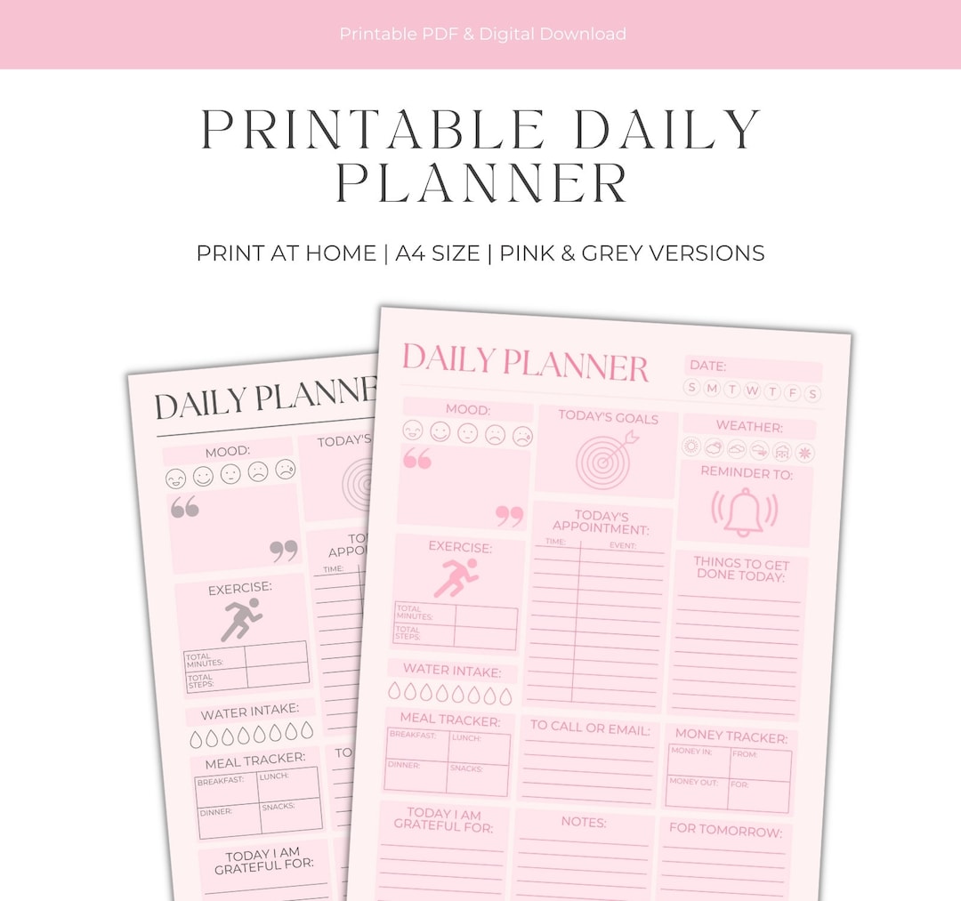 Daily Planner Pink Minimal Printable Instant Digital Download Simple ...