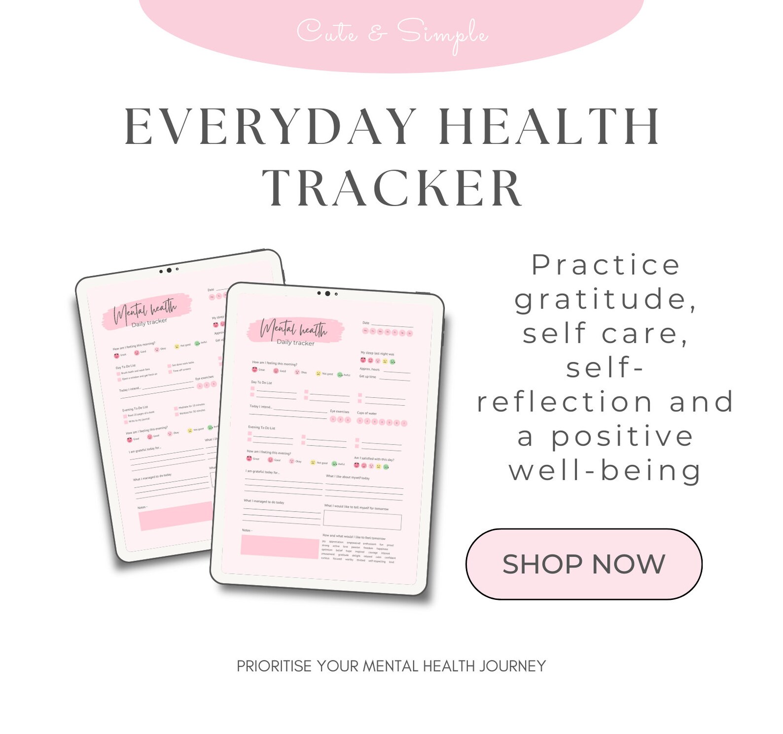 Wellbeing Mental Health Daily Tracker Pink Self Care Journal Printable ...