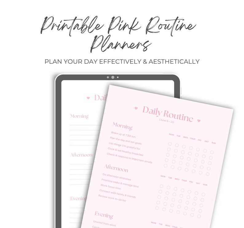 Daily Routine Checklist Planner Printable Everyday Organizer Pink ...