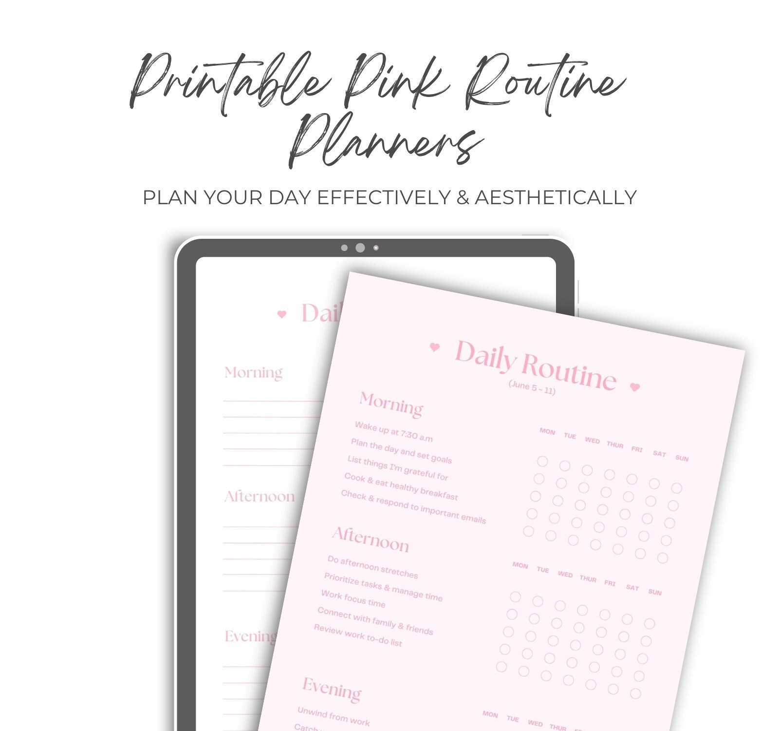 Daily Routine Checklist Planner Printable Everyday Organizer Pink ...