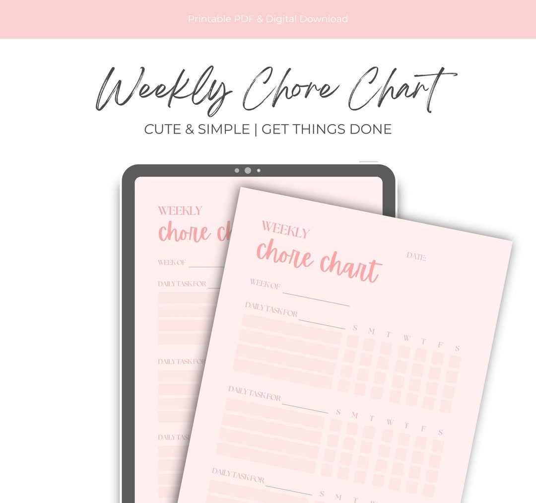 Weekly Chore Chart Printable Digital Instant Download Planner Organiser ...