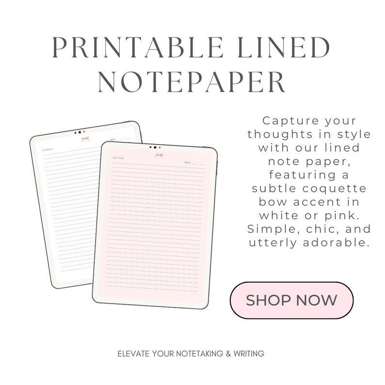 Coquette Printable Minimalist Ribbon Lined Notebook Pink Digital ...