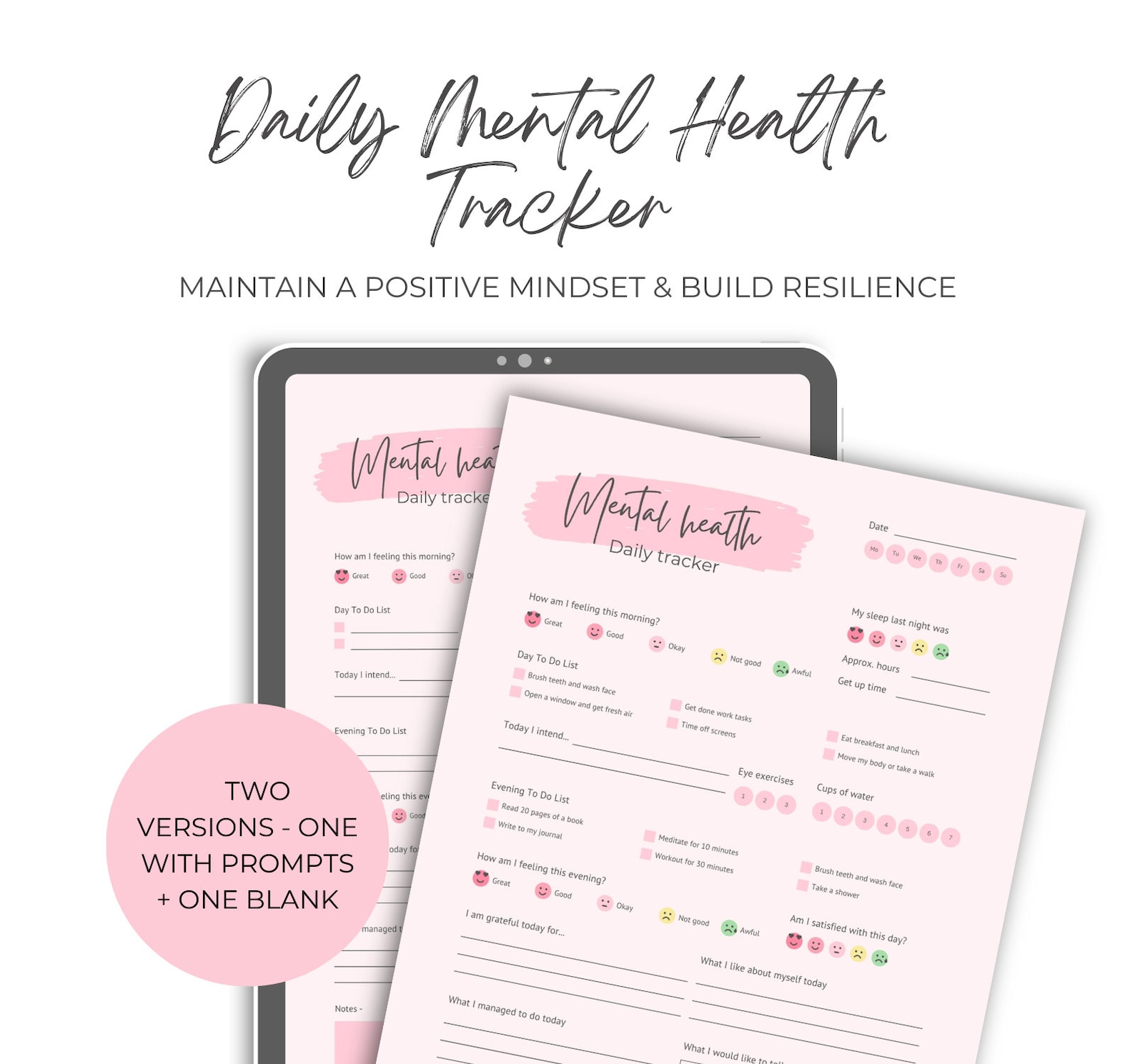 Wellbeing Mental Health Daily Tracker Pink Self Care Journal Printable ...