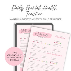 Wellbeing Mental Health Daily Tracker Pink Self Care Journal Printable ...