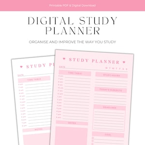 Study Schedule Planner Printable Organizer Minimal Pink Simple Everyday ...