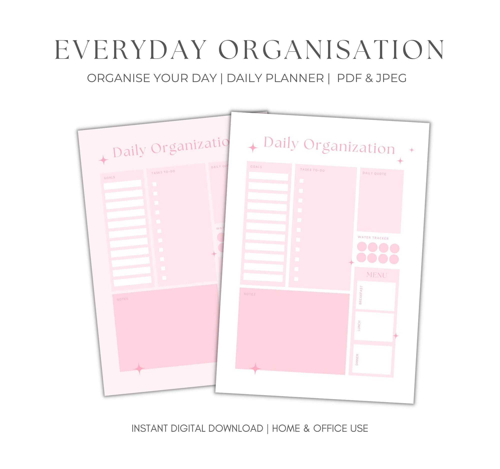 Daily Organization Printable Planner Everyday Organizer Pink Minimal ...