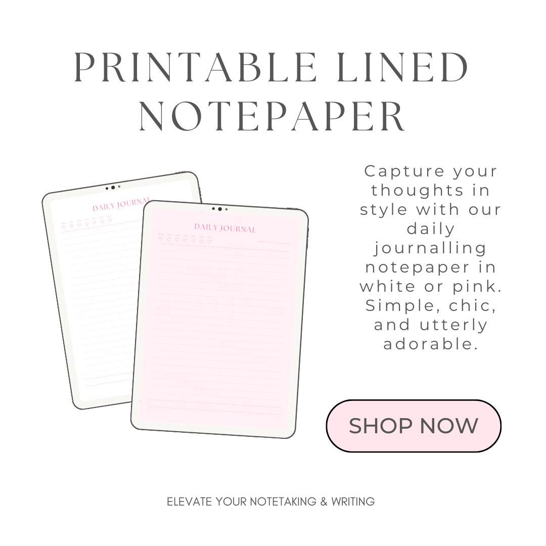 Coquette Printable Minimalist Heart Journal Lined Notebook Pink Digital ...