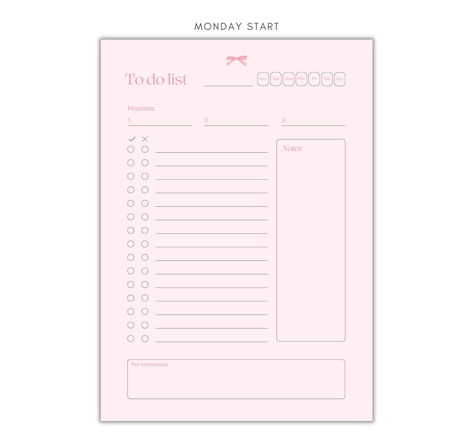 Minimal Pink To-do List Coquette Printable Cute Simple Daily Planner ...