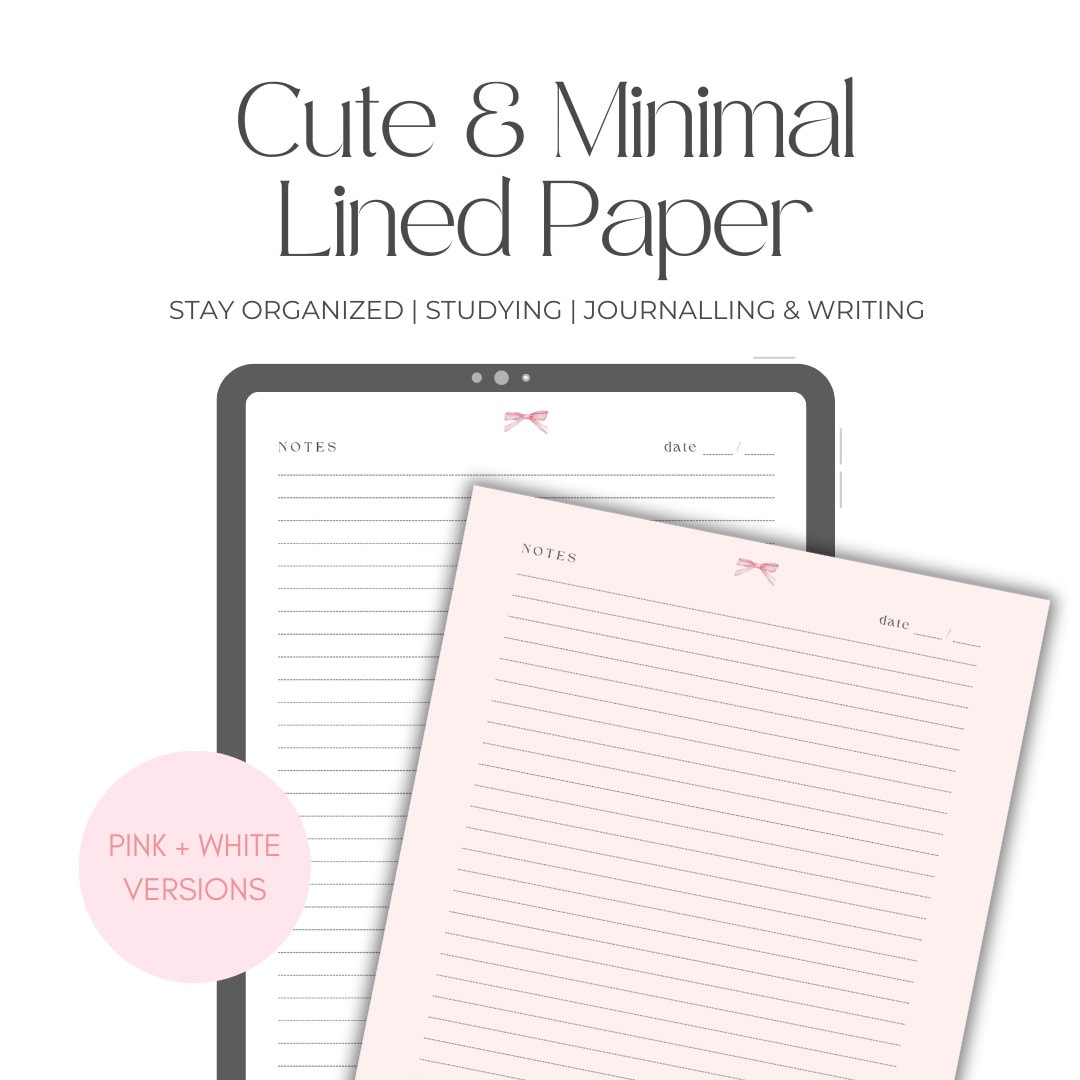 Coquette Printable Minimalist Ribbon Lined Notebook Pink Digital ...