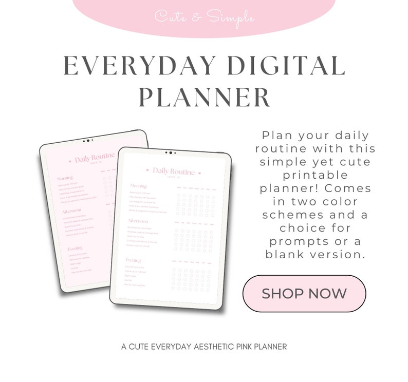 Daily Routine Checklist Planner Printable Everyday Organizer Pink ...