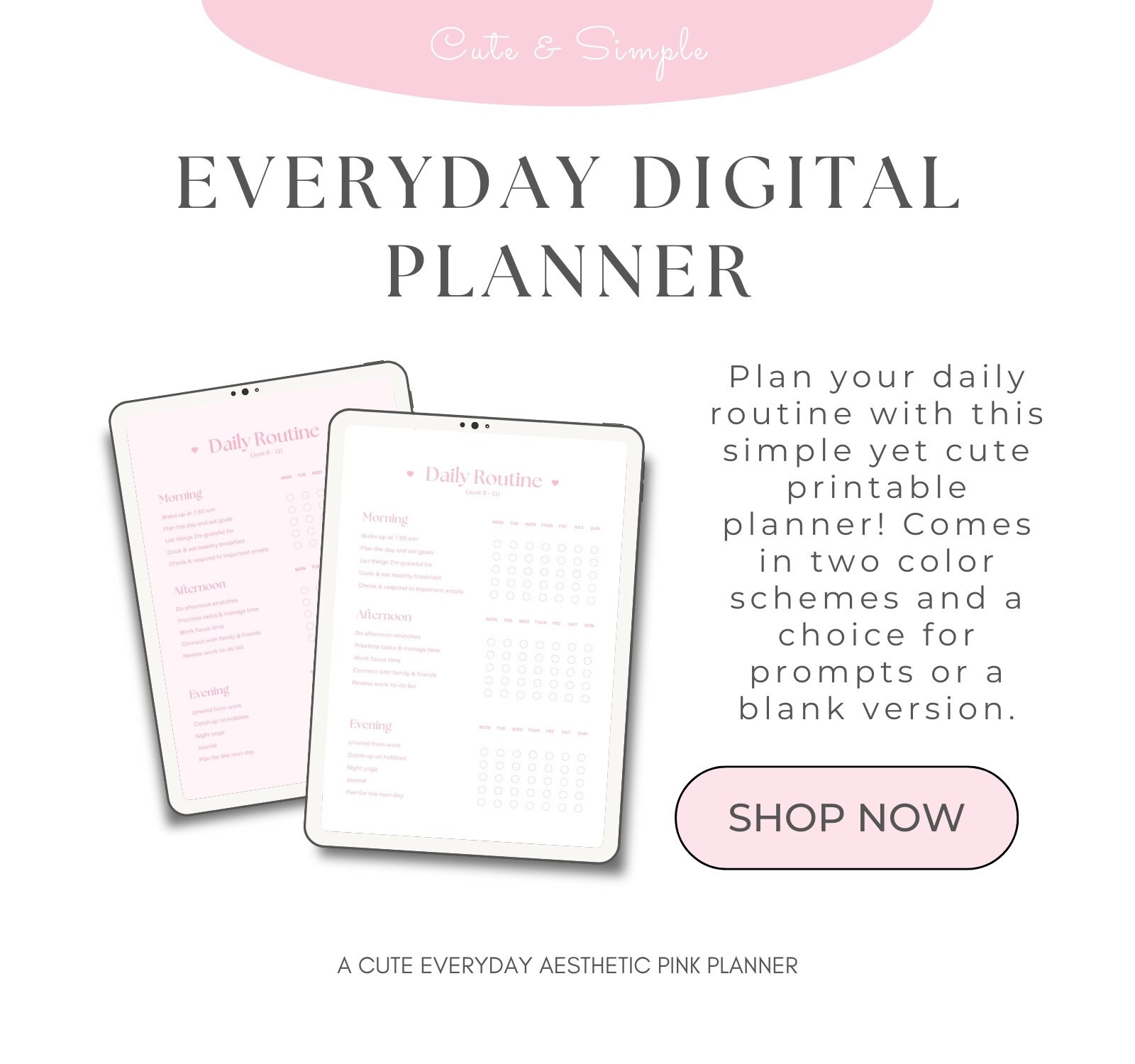 Daily Routine Checklist Planner Printable Everyday Organizer Pink ...