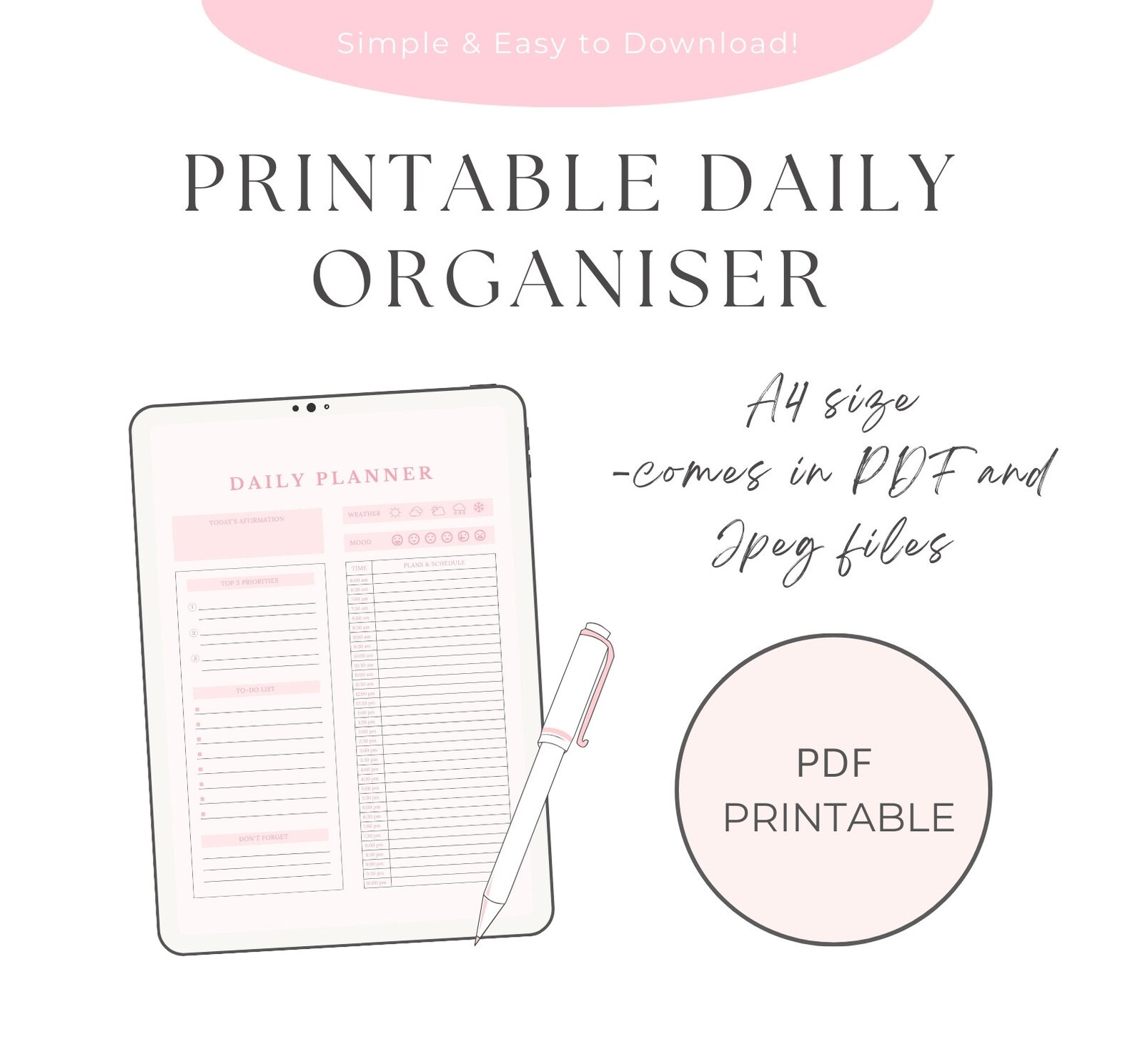 Printable Daily Planner Digital Download Minimal Schedule Everyday ...