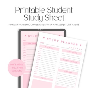 Study Schedule Planner Printable Organizer Minimal Pink Simple Everyday ...