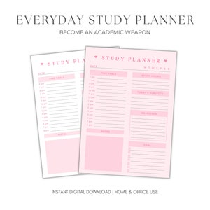 Study Schedule Planner Printable Organizer Minimal Pink Simple Everyday ...